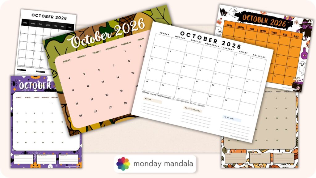 October 2026 Calendars (52 Free PDF Printables)