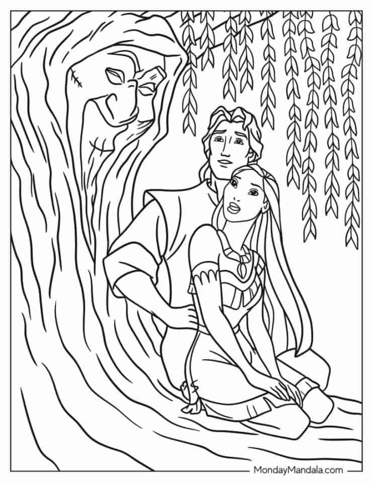 Pocahontas John Smith Coloring Pages Disney Saving Princess Print ...