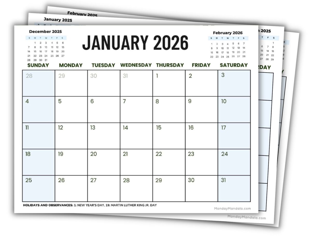 Free 2026 Calendar Printable Pdf With Holidays
