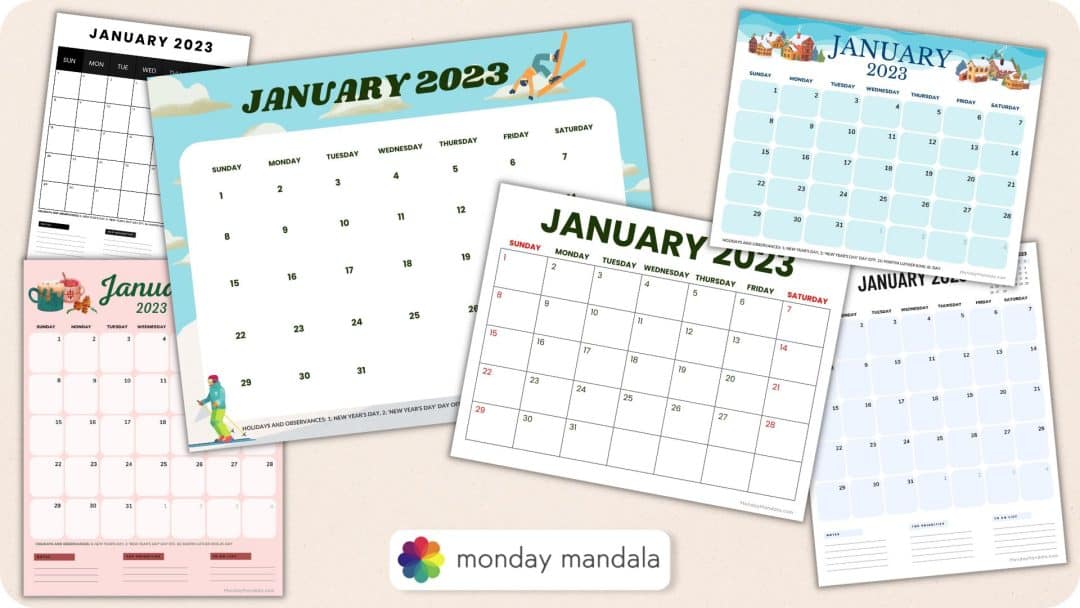 January 2023 Calendar (52 Free PDF Printables)