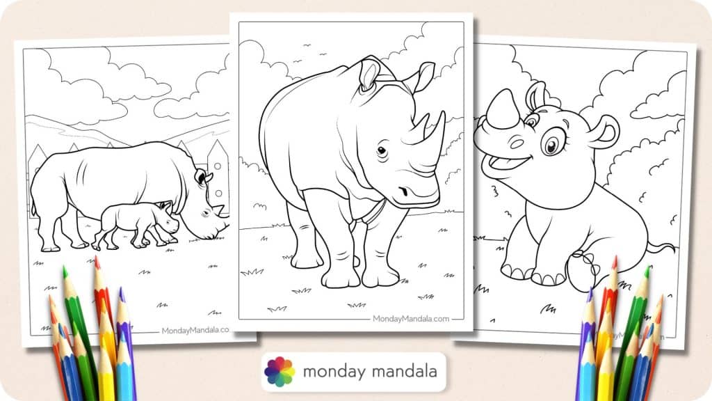 22 Rhino Coloring Pages (Free PDF Printables)