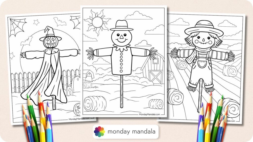 14 Scarecrow Coloring Pages (Free PDF Printables)