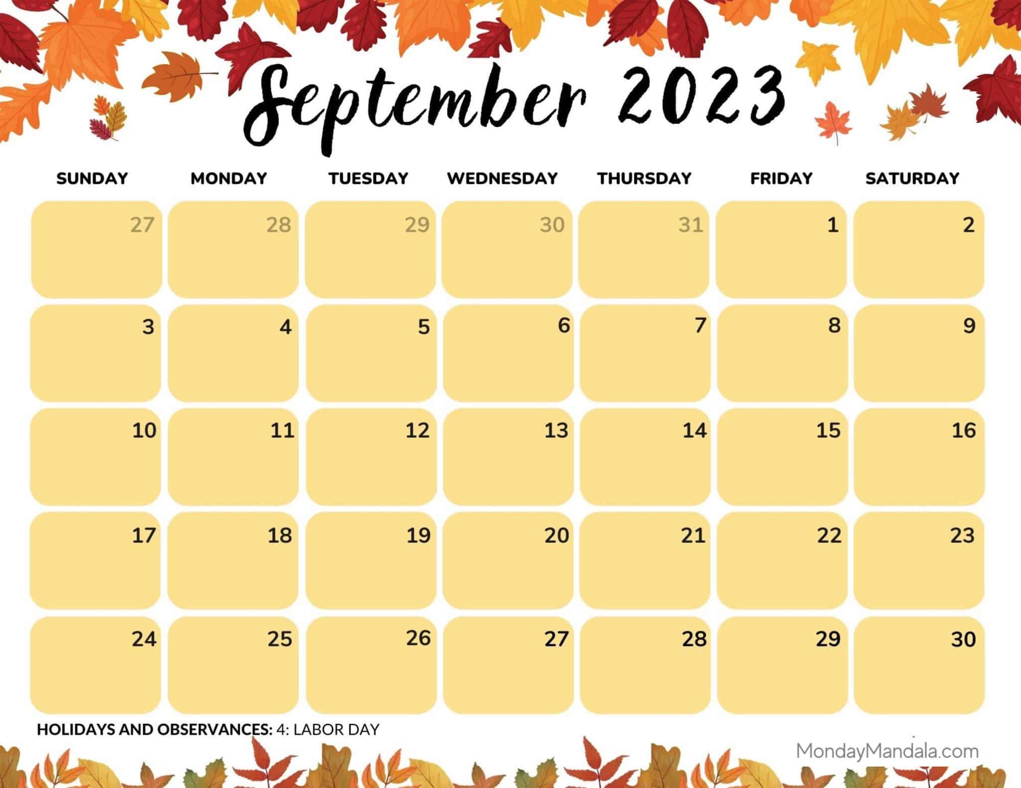 September 2023 Calendar (52 Free PDF Printables)
