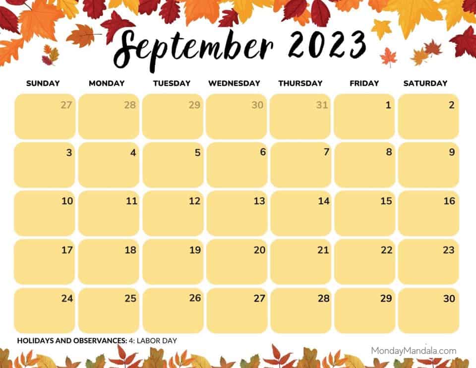September 2023 Calendar (52 Free PDF Printables)