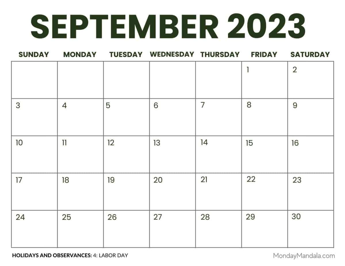 September 2023 Calendar (52 Free PDF Printables)