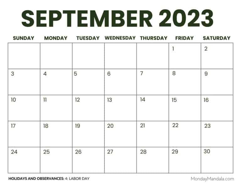September 2023 Calendar (52 Free PDF Printables)