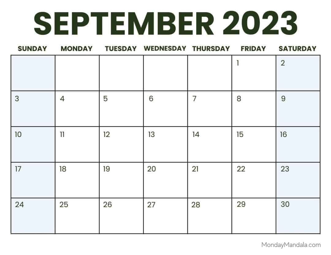 September 2023 Calendar (52 Free PDF Printables)