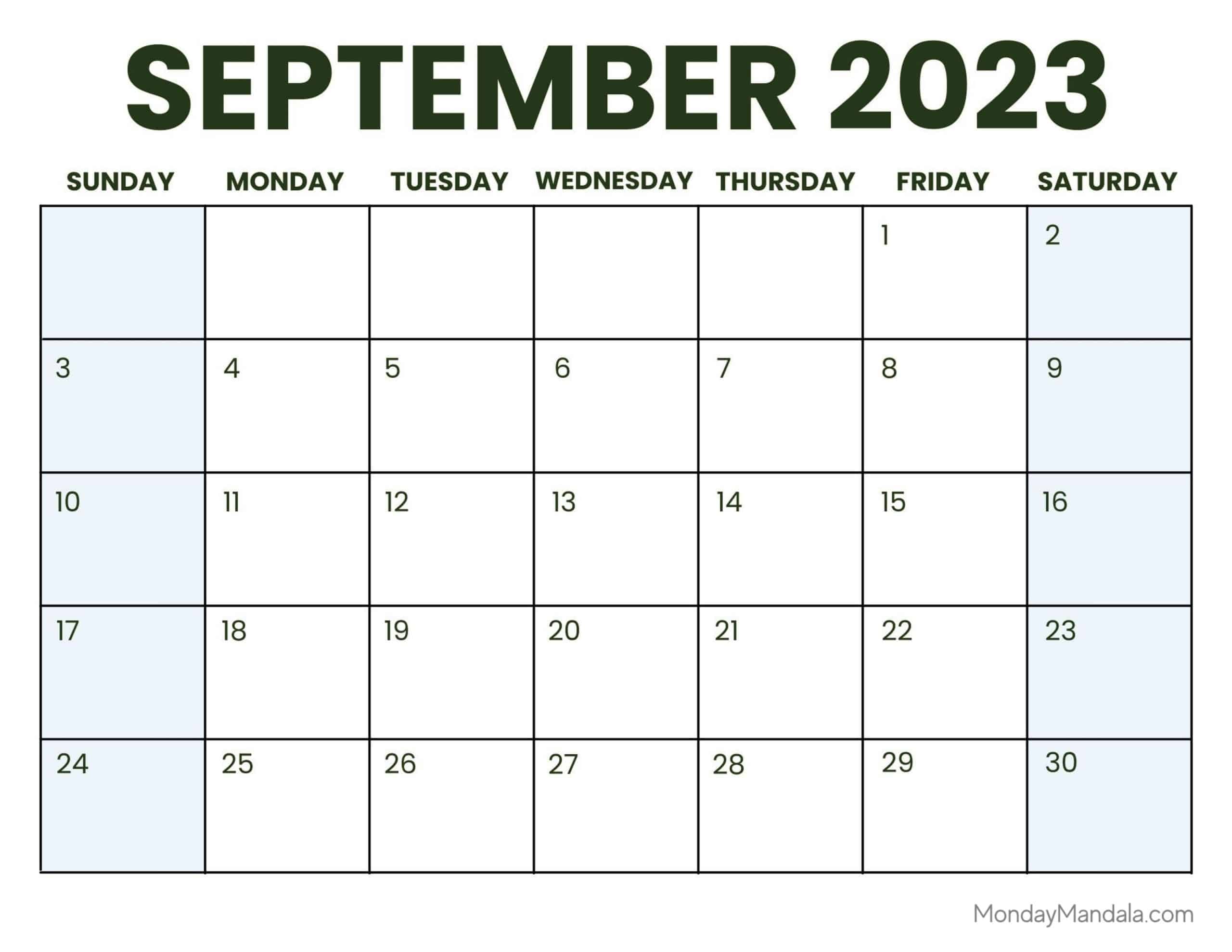 September 2023 Calendar (52 Free PDF Printables)