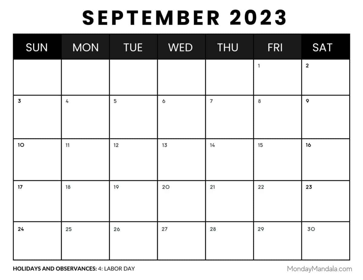 September 2023 Calendar (52 Free PDF Printables)