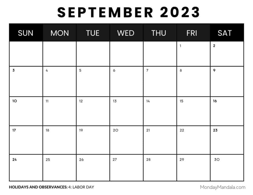 September 2023 Calendar (52 Free PDF Printables)