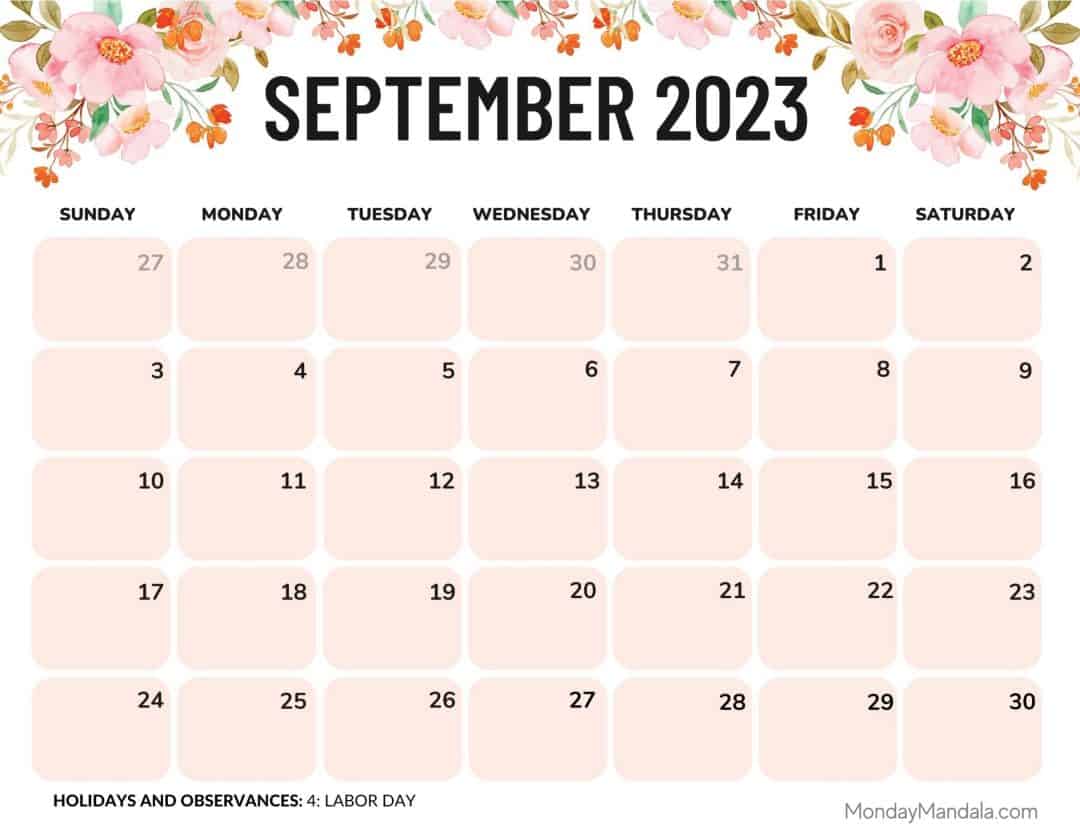 September 2023 Calendar (52 Free PDF Printables)