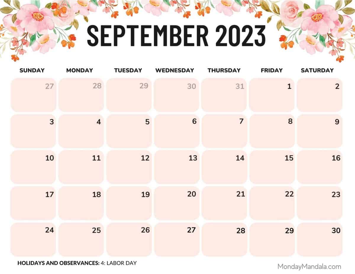 September 2023 Calendar (52 Free PDF Printables)