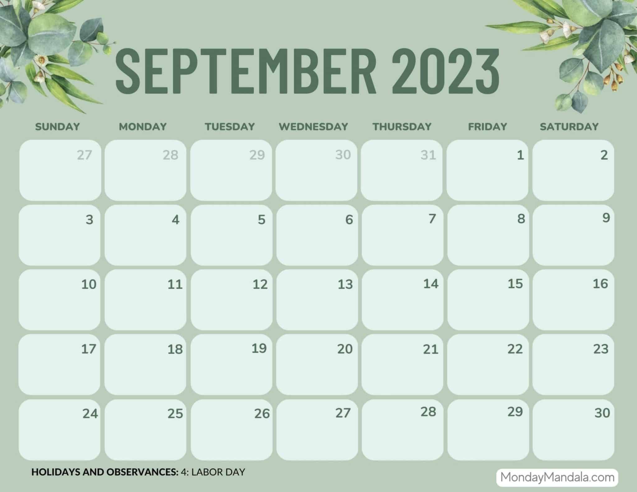 September 2023 Calendar (52 Free PDF Printables)