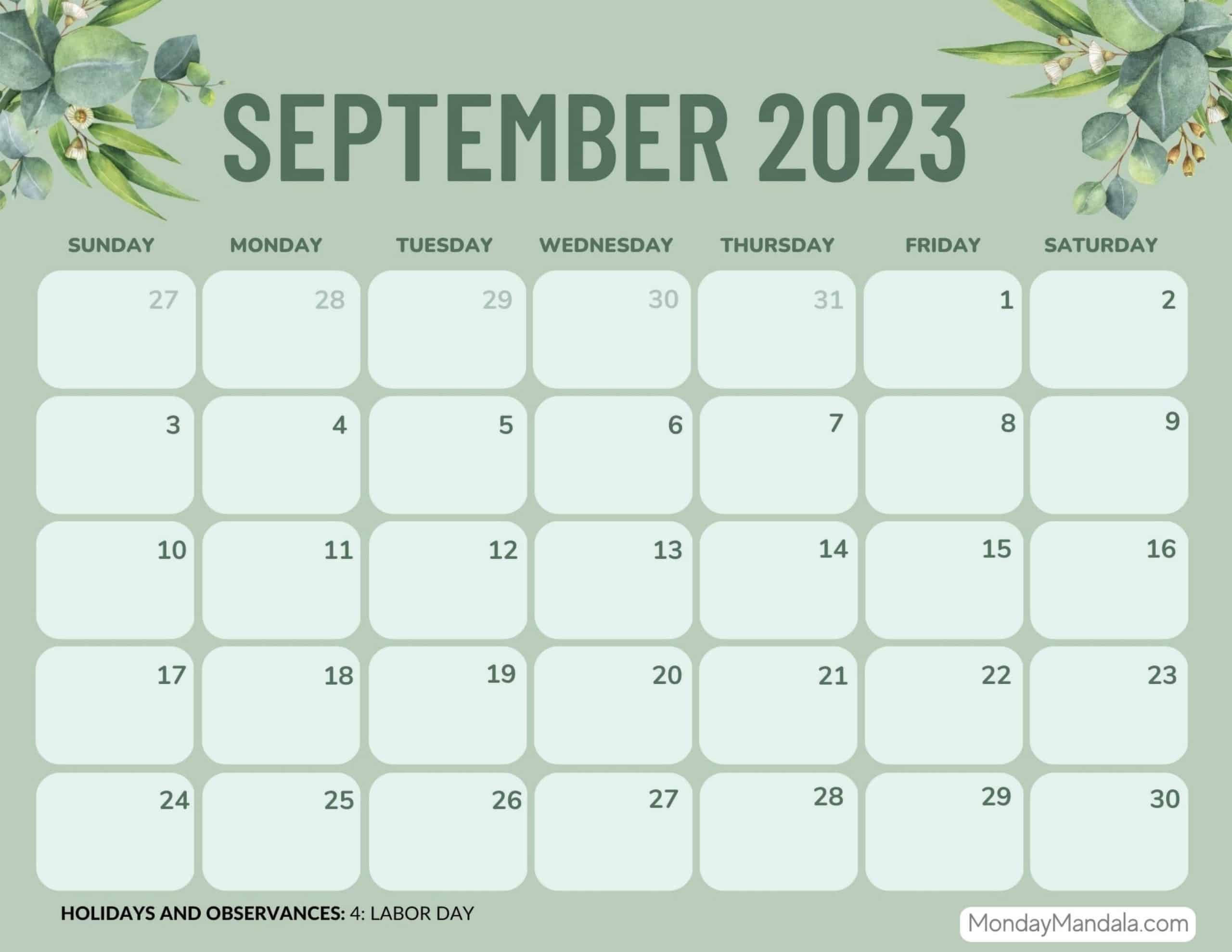 September 2023 Calendar (52 Free PDF Printables)