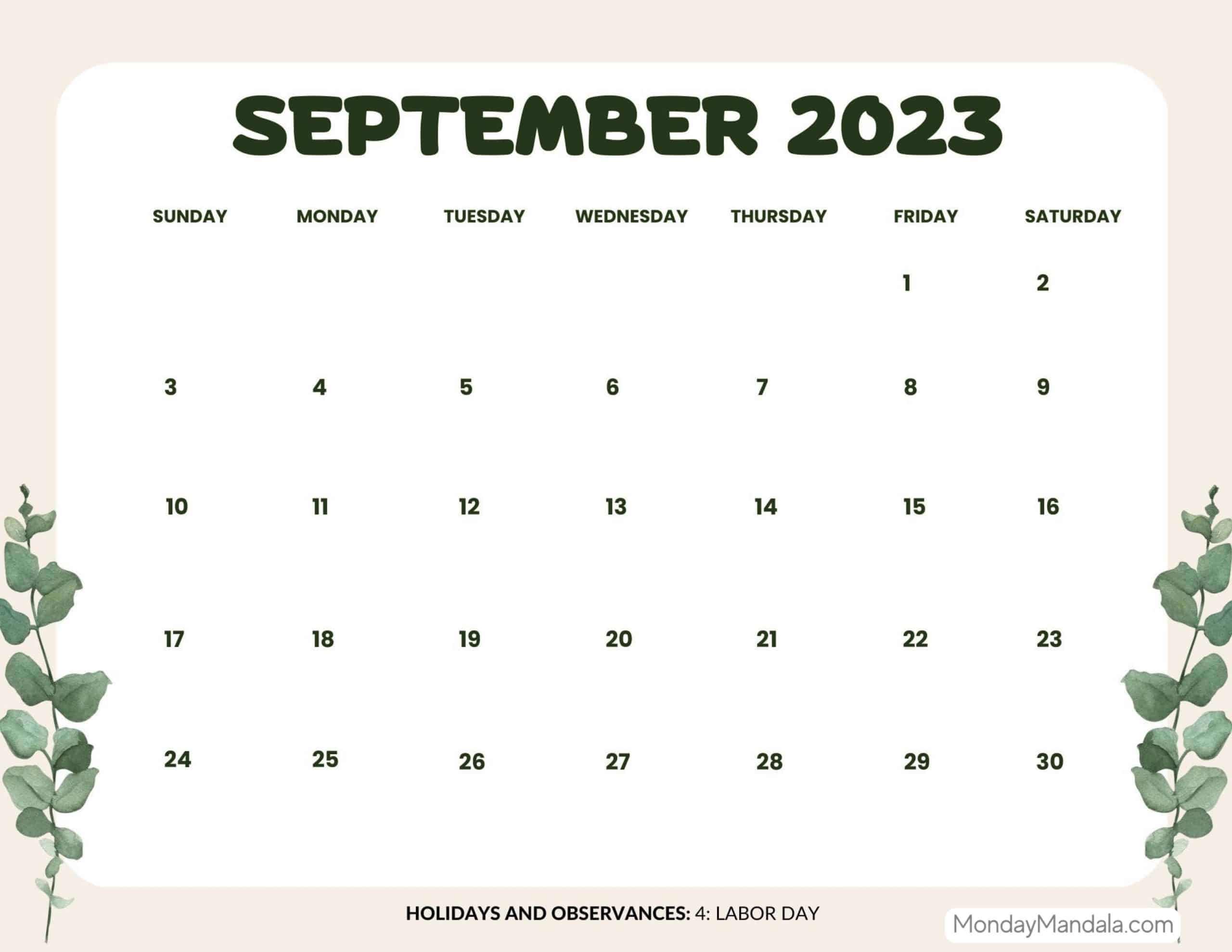 September 2023 Calendar (52 Free PDF Printables)