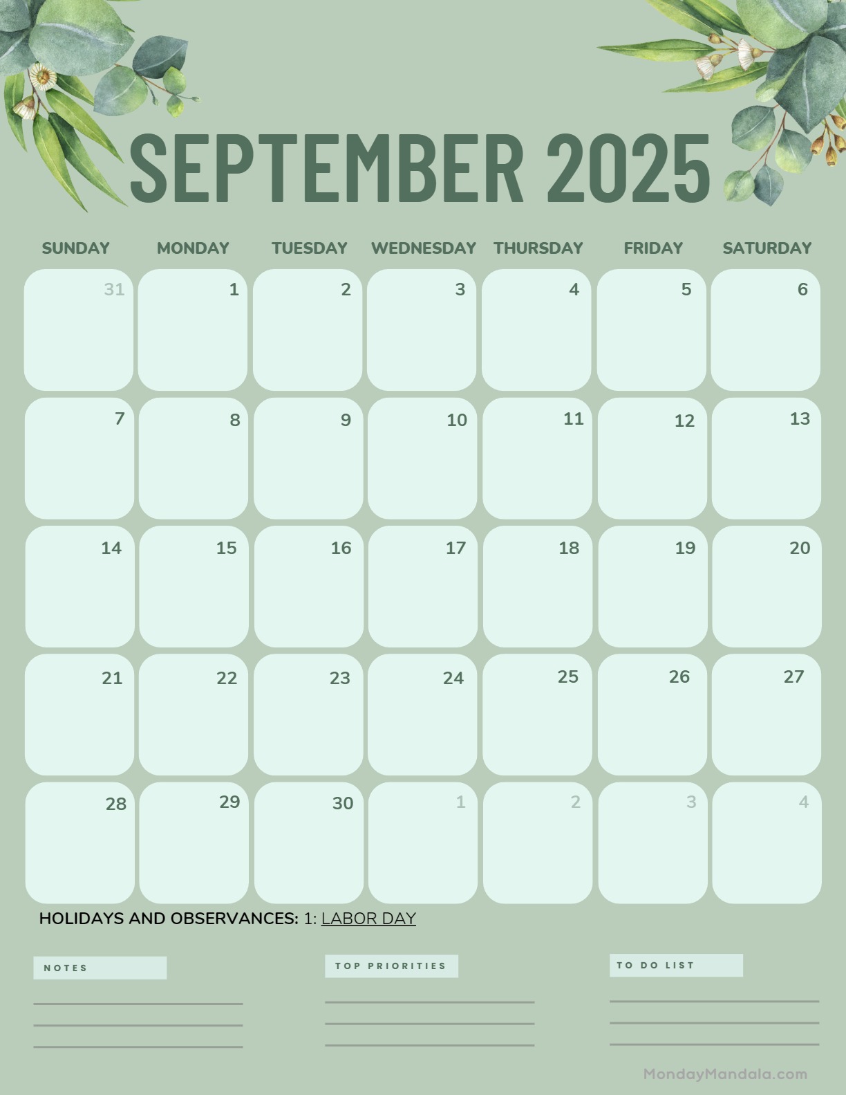 September 2025 Calendar Printable September 2025 Calendar Printable