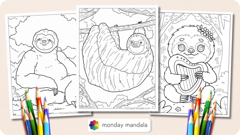 32 Sloth Coloring Pages (Free PDF Printables)