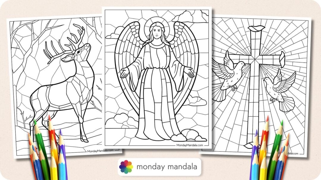 48 Stained Glass Coloring Pages (Free PDF Printables)