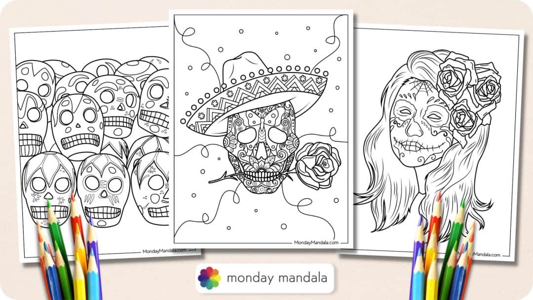 30 Sugar Skulls Coloring Pages (Free PDF Printables)