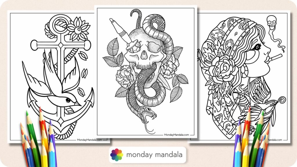 24 Tattoo Coloring Pages (Free PDF Printables)