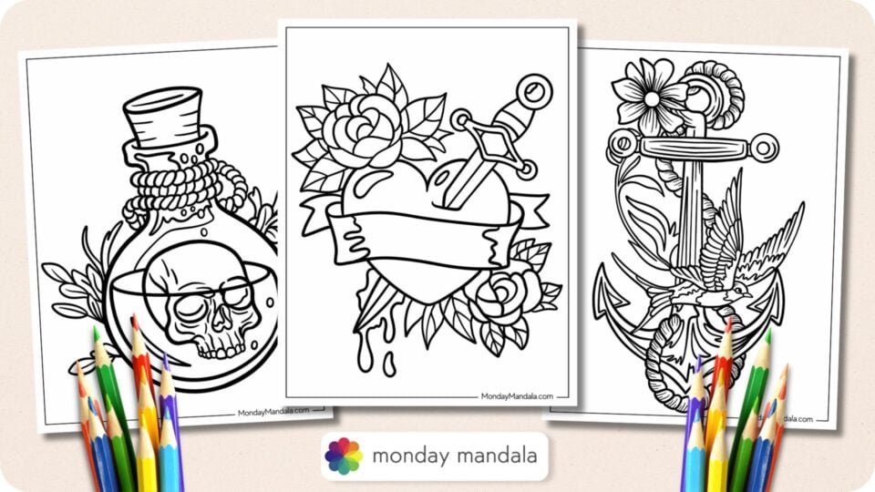24 Tattoo Coloring Pages (Free PDF Printables)