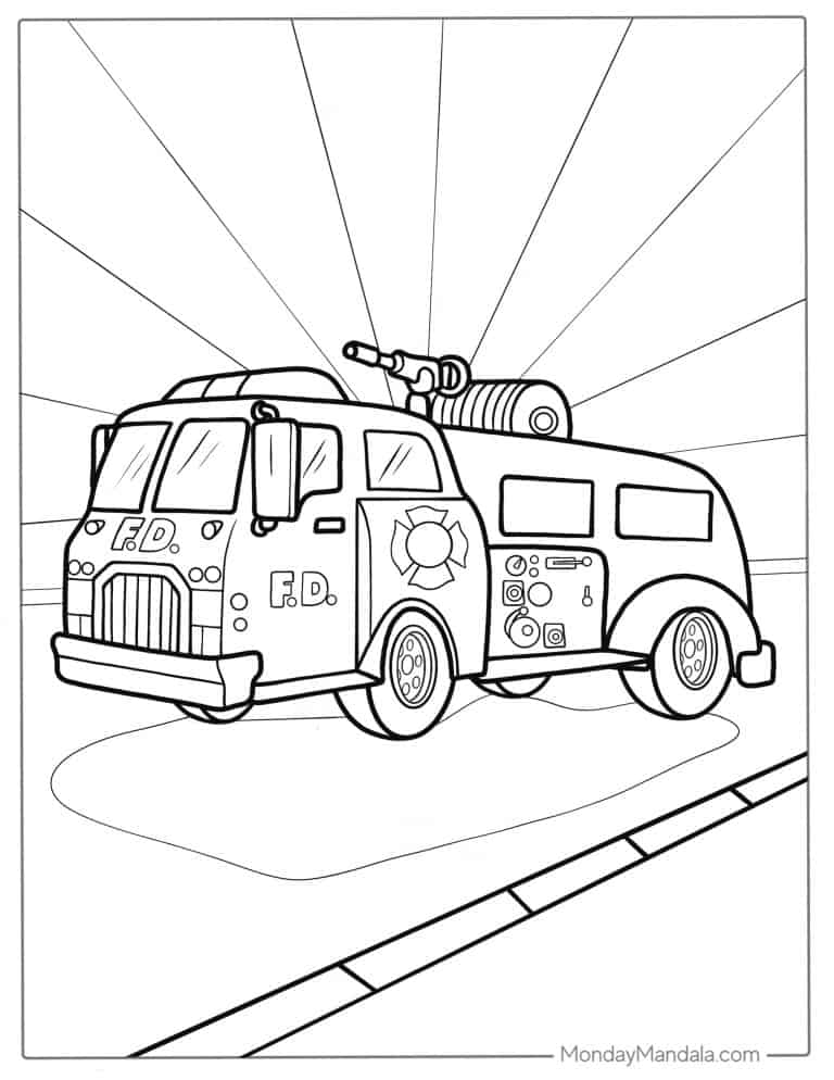 Fire Truck Color Printable Firefighter Coloring Pages