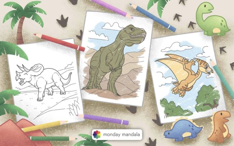 400 Dinosaur Coloring Pages (Free PDF Printables)