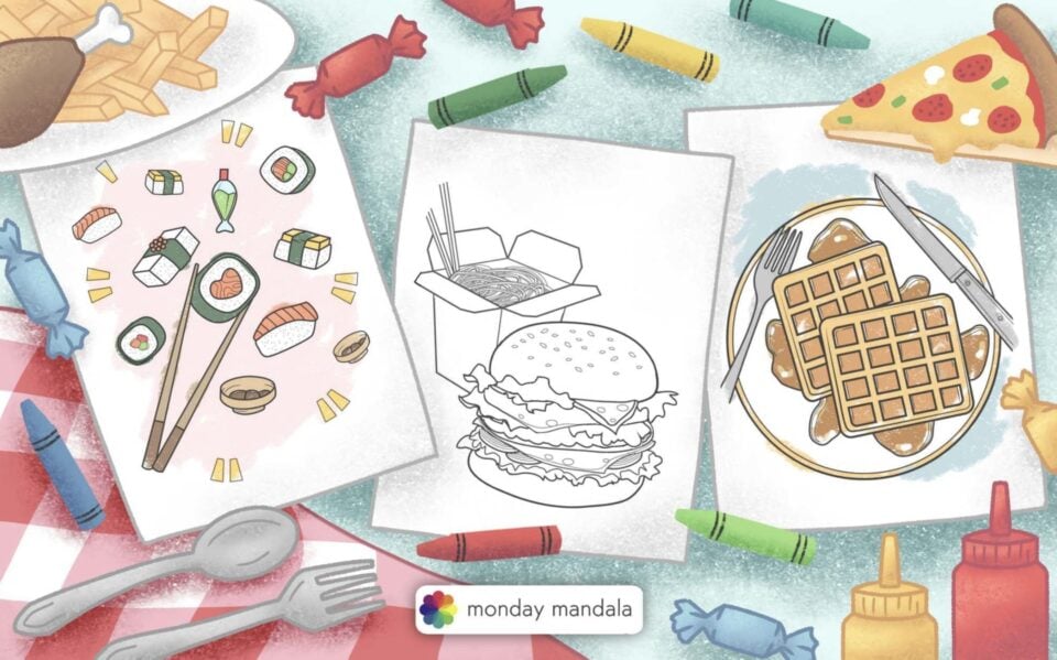 30 Food Coloring Pages (Free PDF Printables)