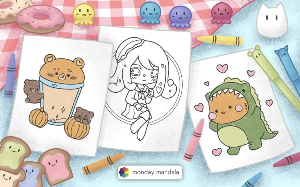 100 Kawaii Coloring Pages (Free PDF Printables)